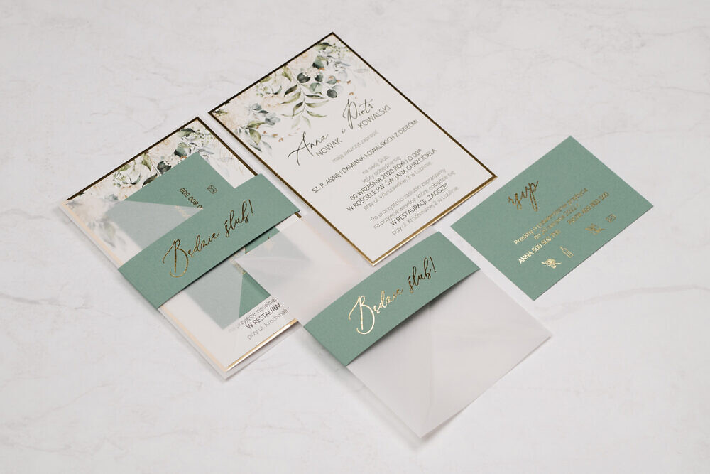 Zaproszenia ślubne Misty w70 matcha jasna zieleń/szałwia - Sklep artMA